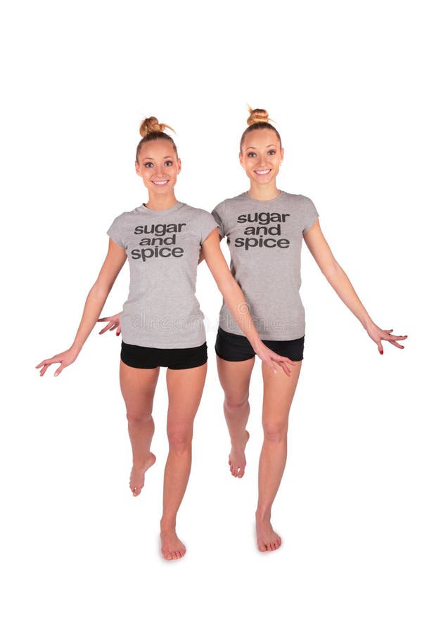 Twin Sport Girls Step Forward Stock Image - Image of copy, pair: 4056657