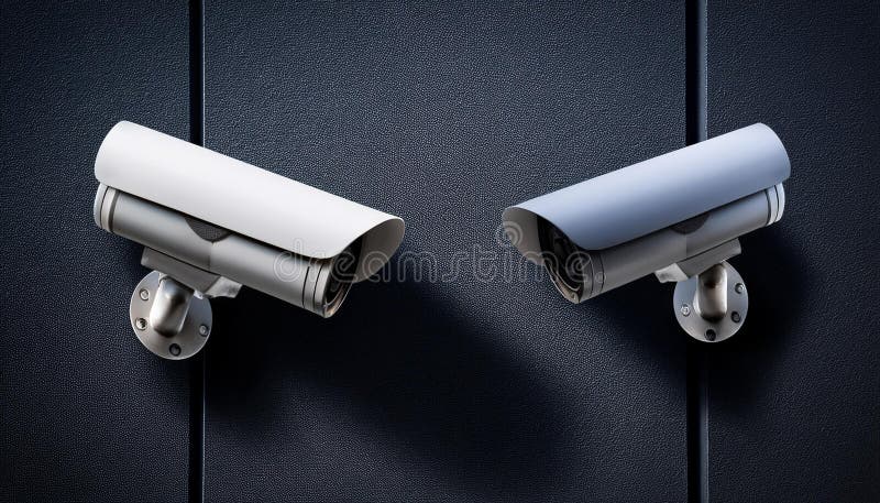 Twin Surveillance Cameras Mounted on a Dark Wall Stock Illustration ...