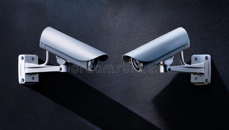 Twin Surveillance Cameras Mounted on a Dark Wall Stock Illustration ...