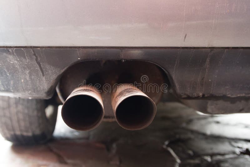 Twin tailpipe on the car stock image. Image of silencer - 89907033