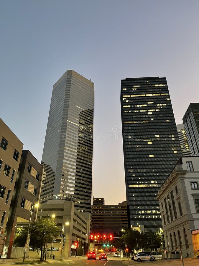 Twin towers Houston stock image. Image of sunset, modern - 258909395