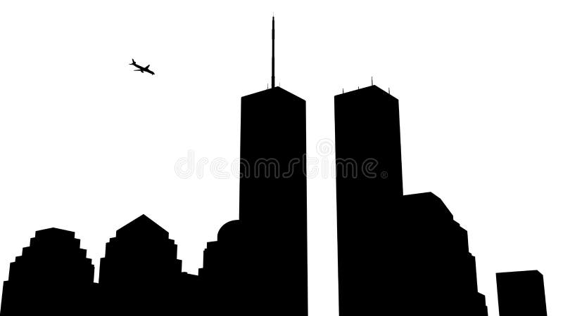 Twin Towers Silhouette Isolated on White Background Stock Illustration ...