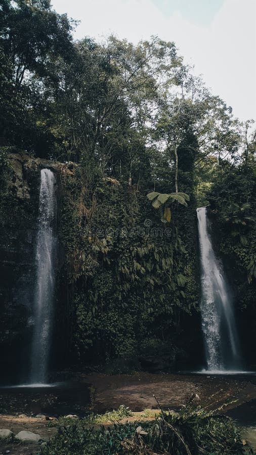 Twin Waterfall Called Benang Stokel at Central Lombok Stock Image ...
