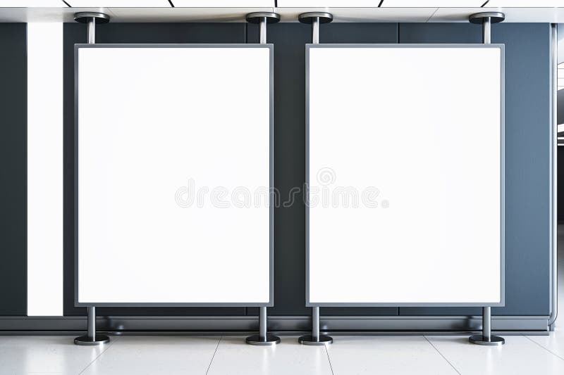 Twin White Advertising Screens in a Corridor, Clean Digital Display ...