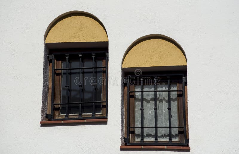 Twin Windows on White Facade Stock Photo - Image of wall, exterior ...