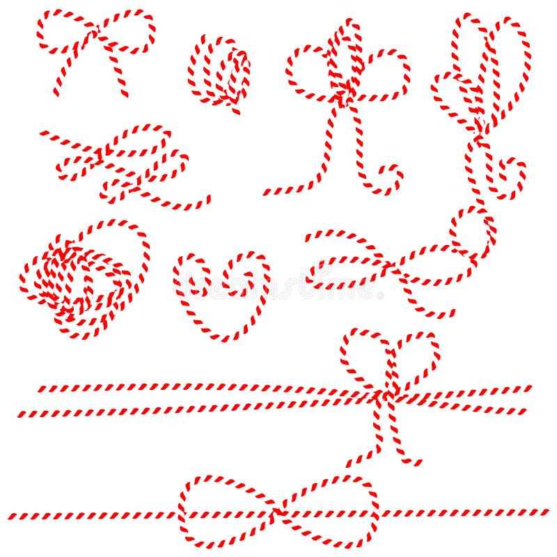 Twine Rope Bows, Gift Ties. Red and White String Stock Vector ...