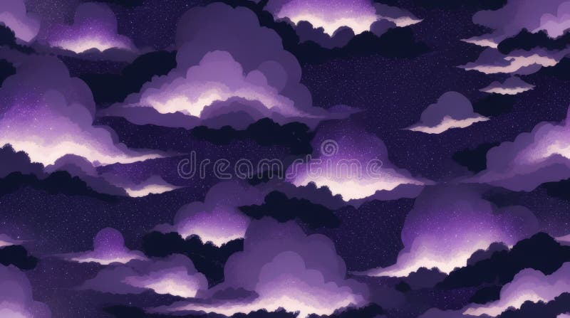 A Seamless Repeat Vector Pattern Design Featuring a Cloudy Purple Night ...