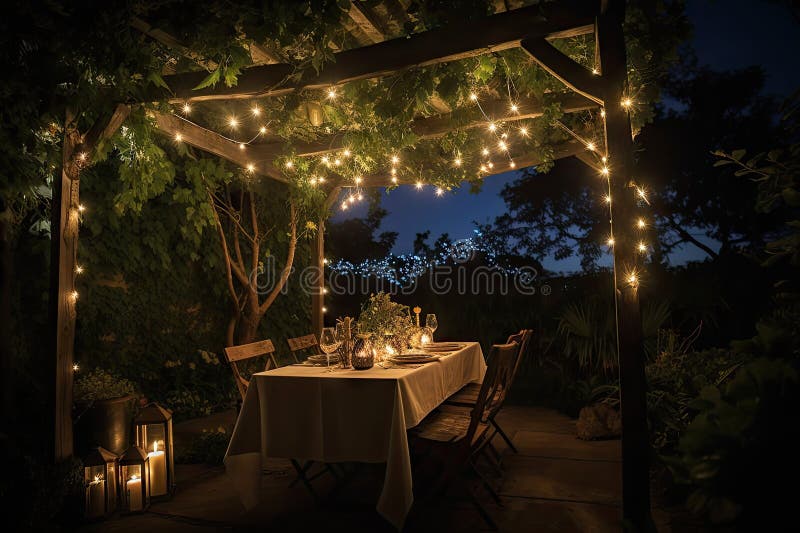 Twinkling Lights and Starry Night Sky Create a Romantic Setting for Al ...
