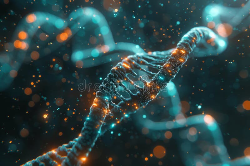 Twinkling Orange DNA Helix in a Dynamic Environment, Emphasizing the ...