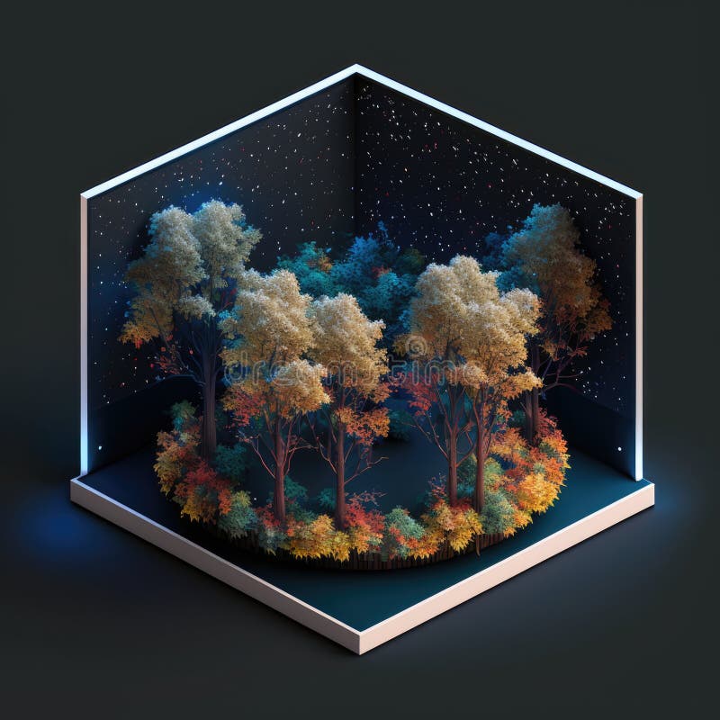 Twinkling Sky Over a Forest of Maple Trees, Isometric Low Poly View AI ...