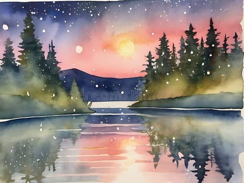 Twinkling Star Reflections in Watercolor Stock Illustration ...