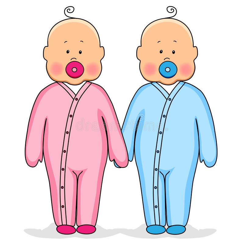 Twins As Cute Babies Holding Hands Stock Vector - Illustration of ...