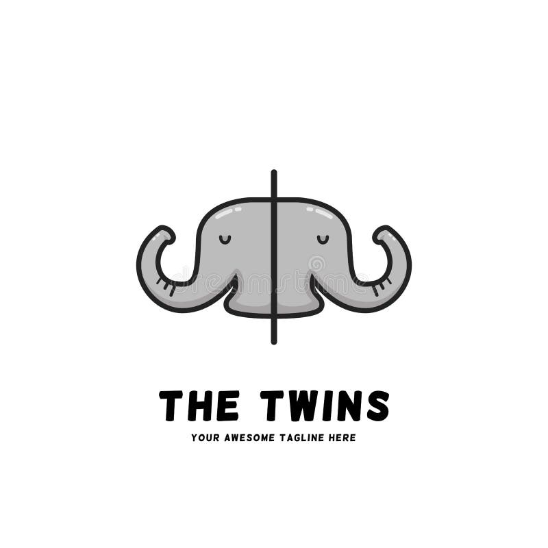 The Twins Elephant Head Logo Symbol in Cartoon Style Stock Vector ...