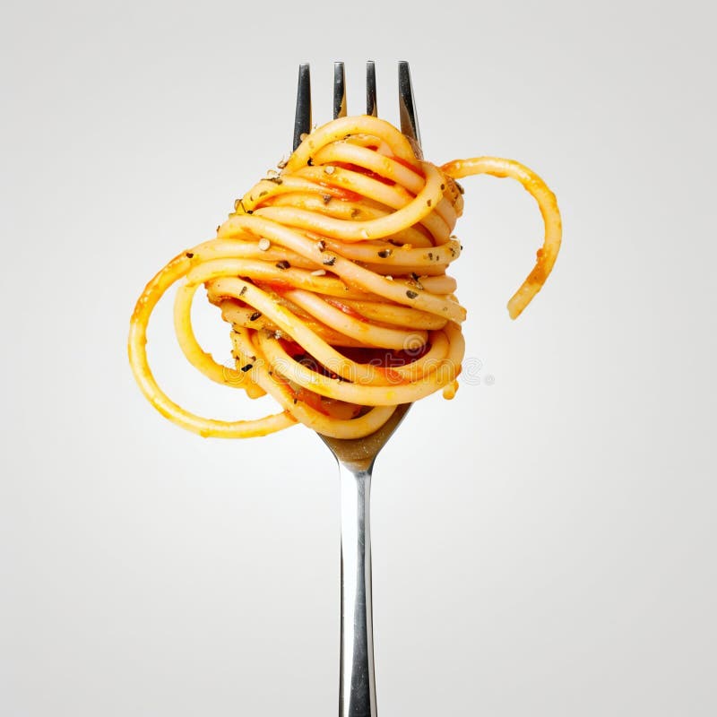 Twirled Spaghetti on Fork with Tomato Sauce. Generative Ai Stock ...