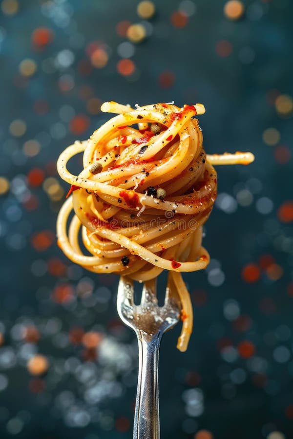 Twirling Spaghetti on Fork with Sauce Splatter Mid-Air Stock Photo ...