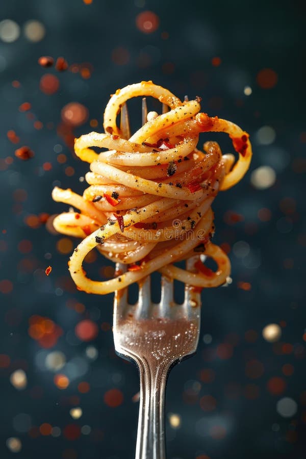 Twirling Spaghetti on Fork with Sauce Splatter Mid-Air Stock Image ...