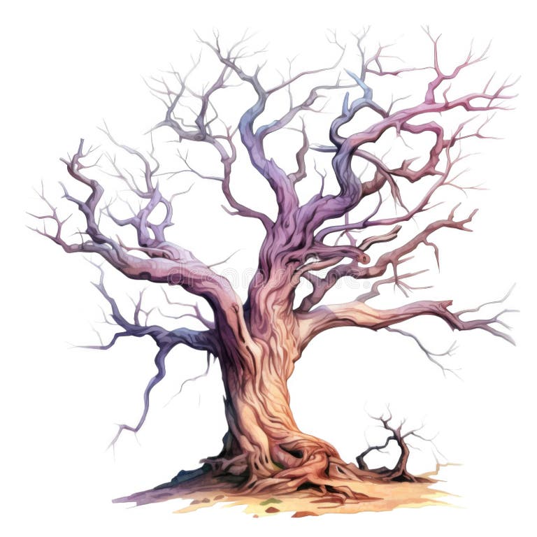 A Twisted, Ancient Tree with Exposed Roots and Bare Branches Stock ...