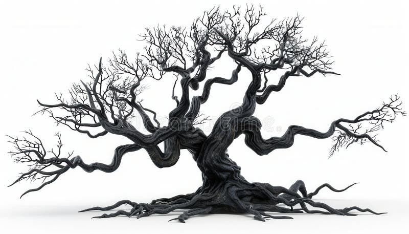 Twisted Black Tree Branches Against a White Backdrop Showcasing ...
