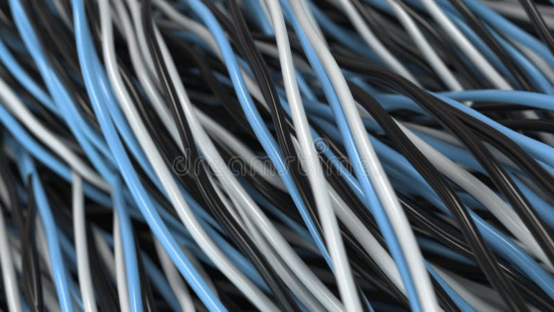 Twisted Black, White and Blue Cables and Wires on Black Surface Stock ...
