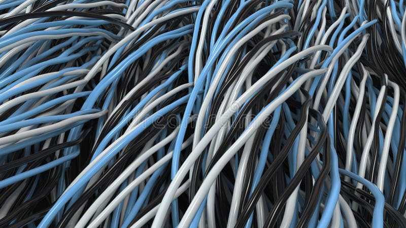 Twisted Black, White and Blue Cables and Wires on Black Surface Stock ...