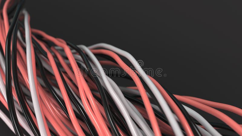 Twisted Black, White and Red Cables and Wires on Black Surface Stock ...
