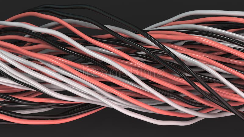 Twisted Black, White and Red Cables and Wires on Black Surface Stock ...