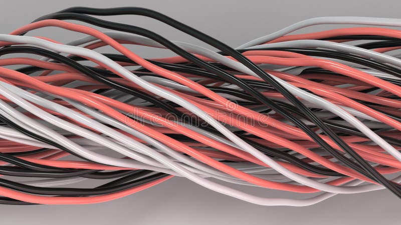 Twisted Black, White and Red Cables and Wires on White Surface Stock ...