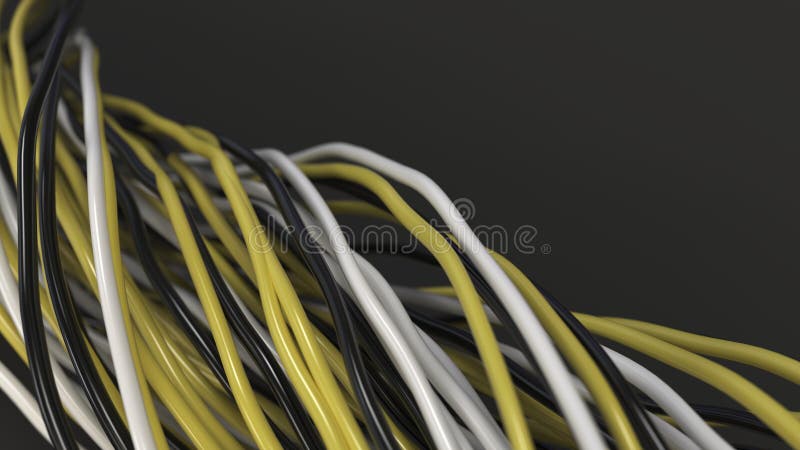 Twisted Black, White and Yellow Cables and Wires on Black Surface Stock ...