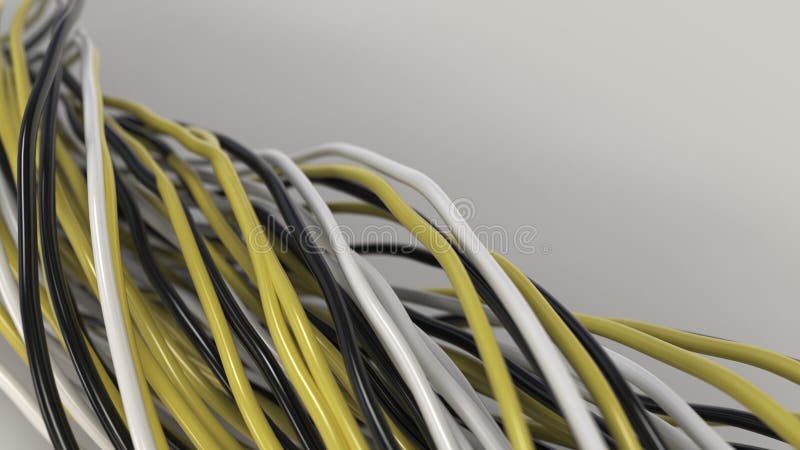 Twisted Black, White and Blue Yellow and Wires on White Surface Stock ...