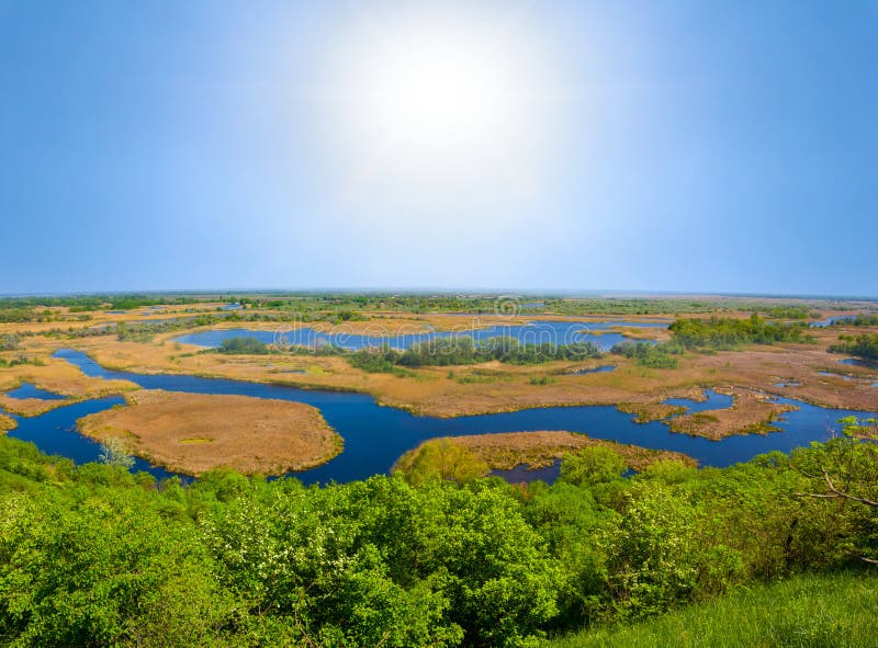 Blue River Flow among Prairie at the Sunny Day Stock Image - Image of ...