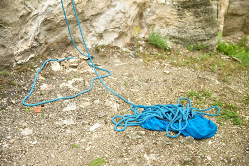 A Twisted Blue Rope Climbing Rope Stock Image - Image of adventure ...