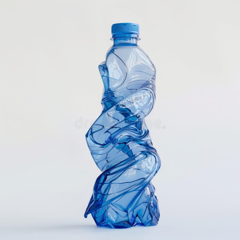 Twisted Blue Water Bottle on White Background Stock Image - Image of ...
