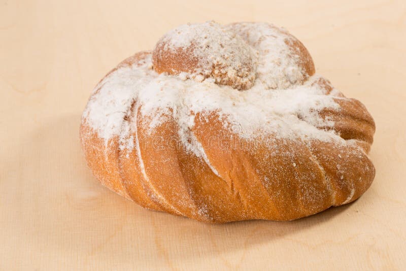 Twisted Bread Top with Sugar Icing on Wooden Board Stock Image - Image ...