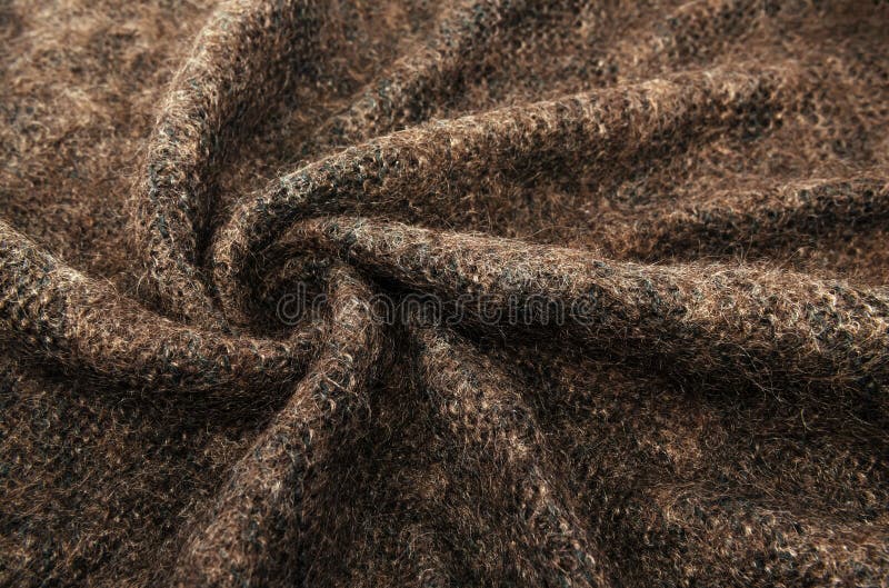 Twisted Brown Lambswool Fabric with Waves and Curves. Wool Material ...