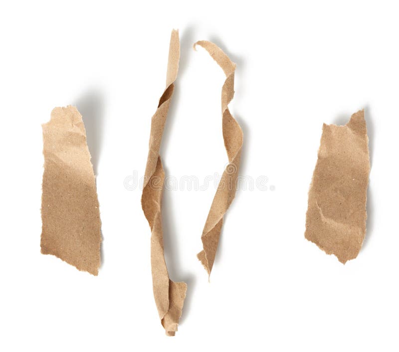 Twisted Brown Paper Strips and Torn Pieces Isolated on White Background ...