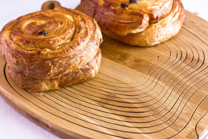 Twisted Bun With Raisins From Puff Pastry Stock Image - Image of snack ...