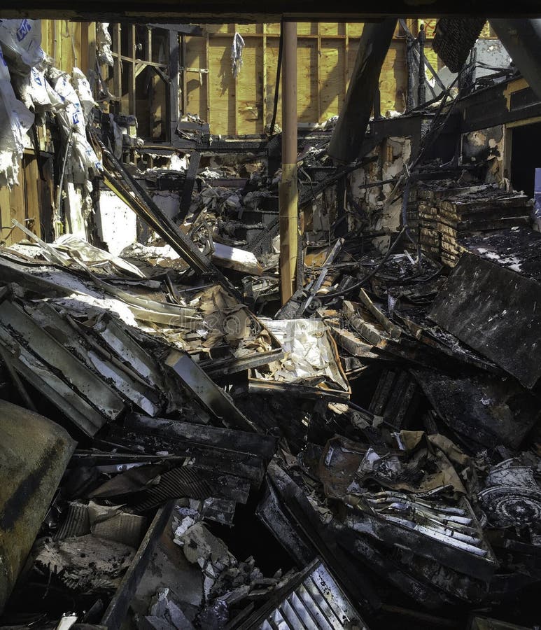 Twisted Burnt Rubble from Warehouse Fire Stock Photo - Image of ...