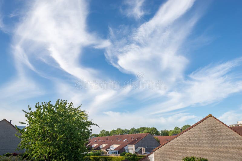 Twisted Cirrus Clouds High Up in the Sky. Latin Name is Cirrus Intortus ...