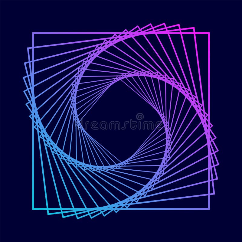 Twisted Colored Spiral. Wireframe Square Shape. Vector Technology ...