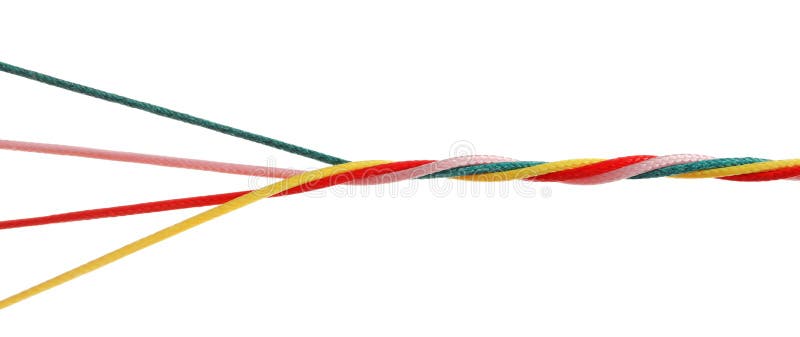 Colorful Ropes Tied Together on White. Unity Concept Stock Photo ...