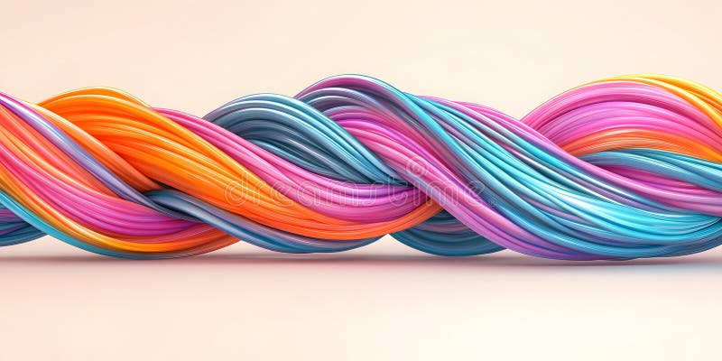 Twisted Colorful Strands of Glossy Material Forming a Wave Pattern on a ...