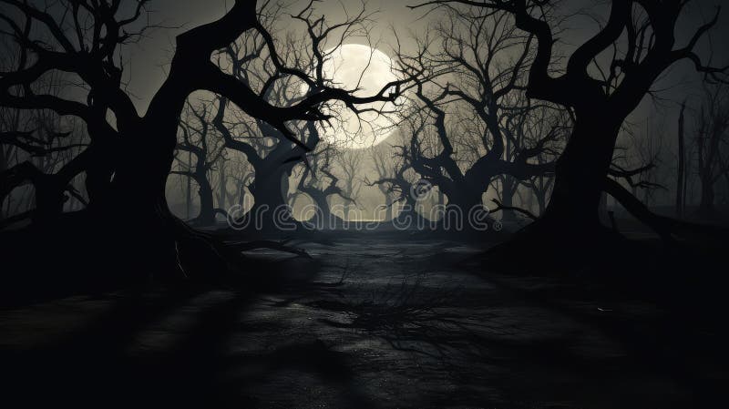 Twisted Creepy Trees Silhouette Stock Illustration - Illustration of ...