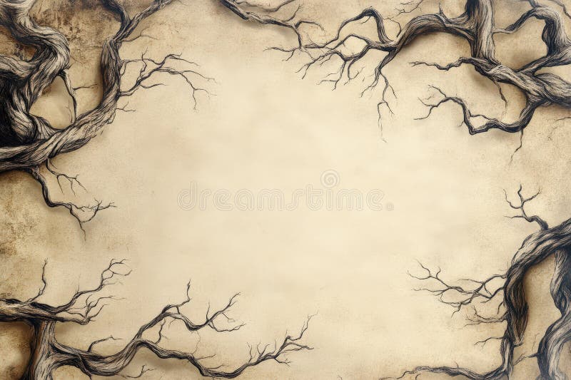 Twisted Dead Branches Frame Beige Background Stock Image - Image of ...
