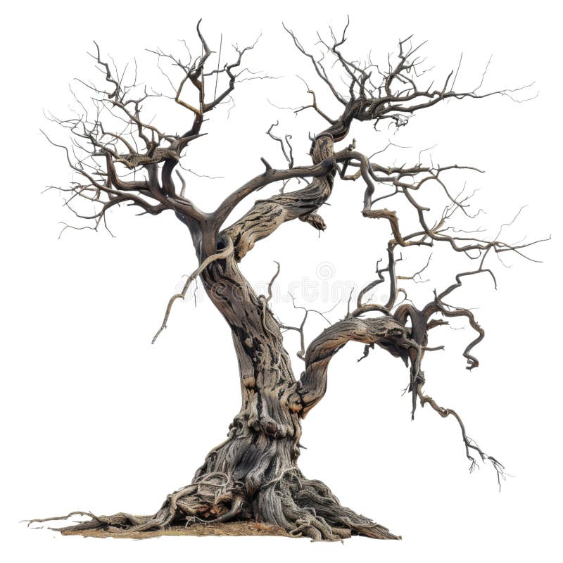 A Twisted and Dried Tree with Exposed Roots Stock Image - Illustration ...