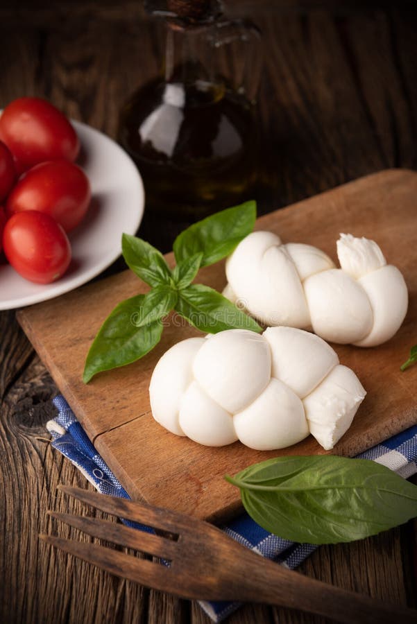 Twisted Fresh Italian Mozzarella Treccia. Italian Soft Cheese Stock ...
