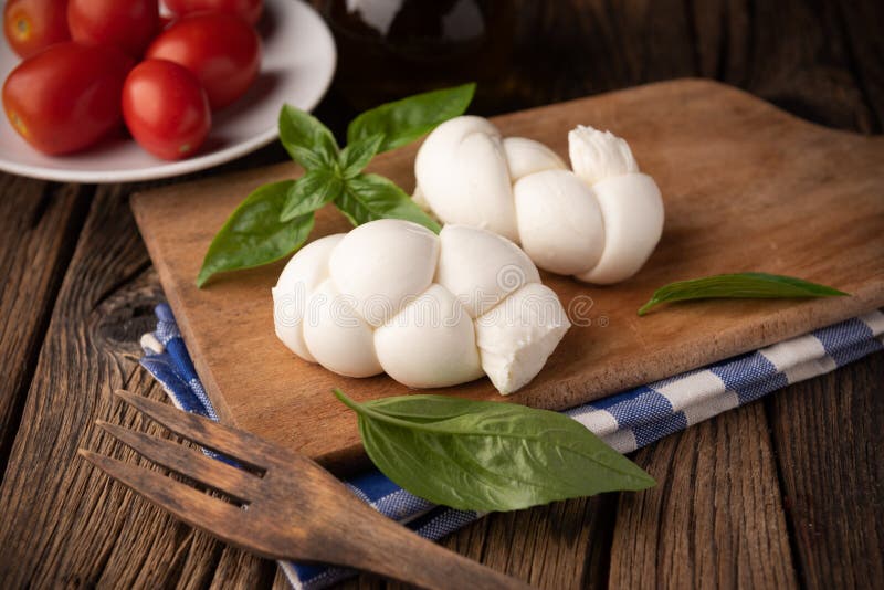Twisted Fresh Italian Mozzarella Treccia. Italian Soft Cheese Stock ...