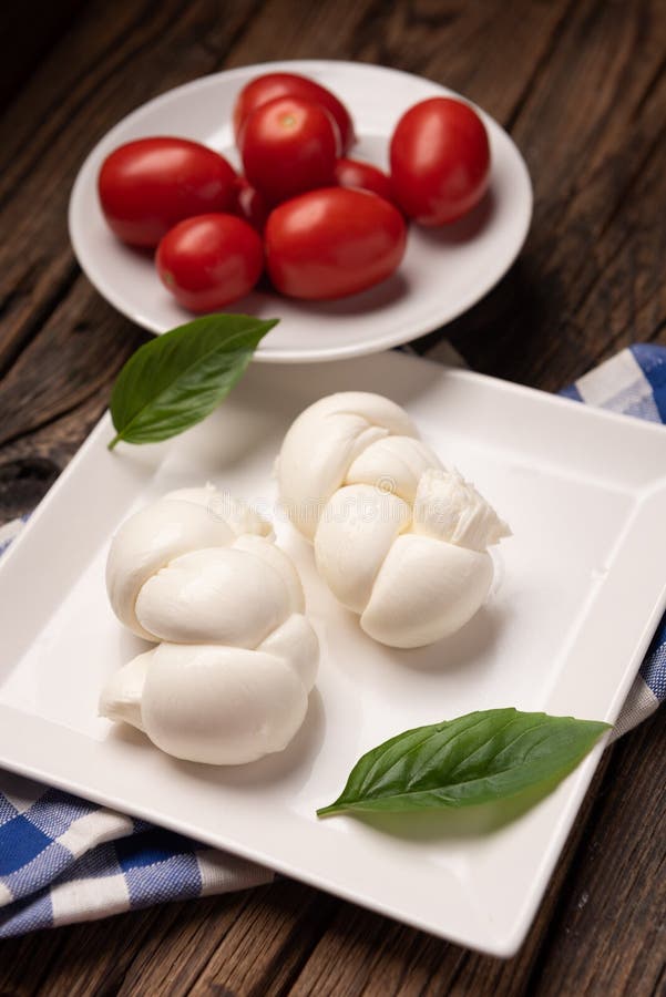 Twisted Fresh Italian Mozzarella Treccia. Italian Soft Cheese Stock ...