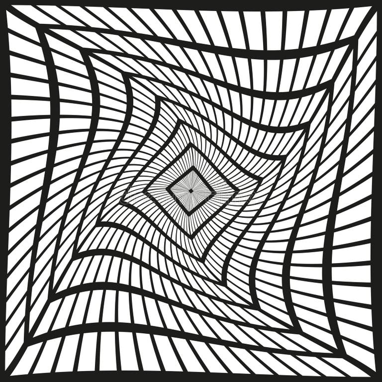 Twisted Grid Shape. Black White Illusion. Perspective Tunnel Form ...