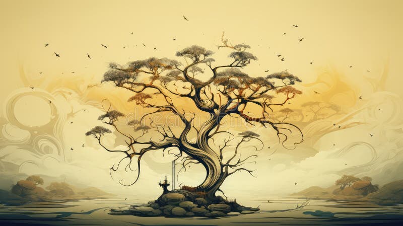 Twisted handdrawn tree stock illustration. Illustration of floating ...