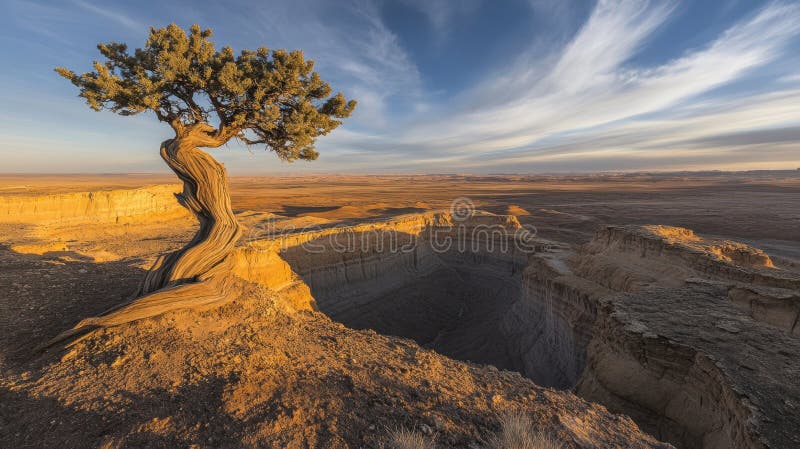 Twisted Juniper Tree Overlooking Sunset Canyon Landscape Stock Photo ...